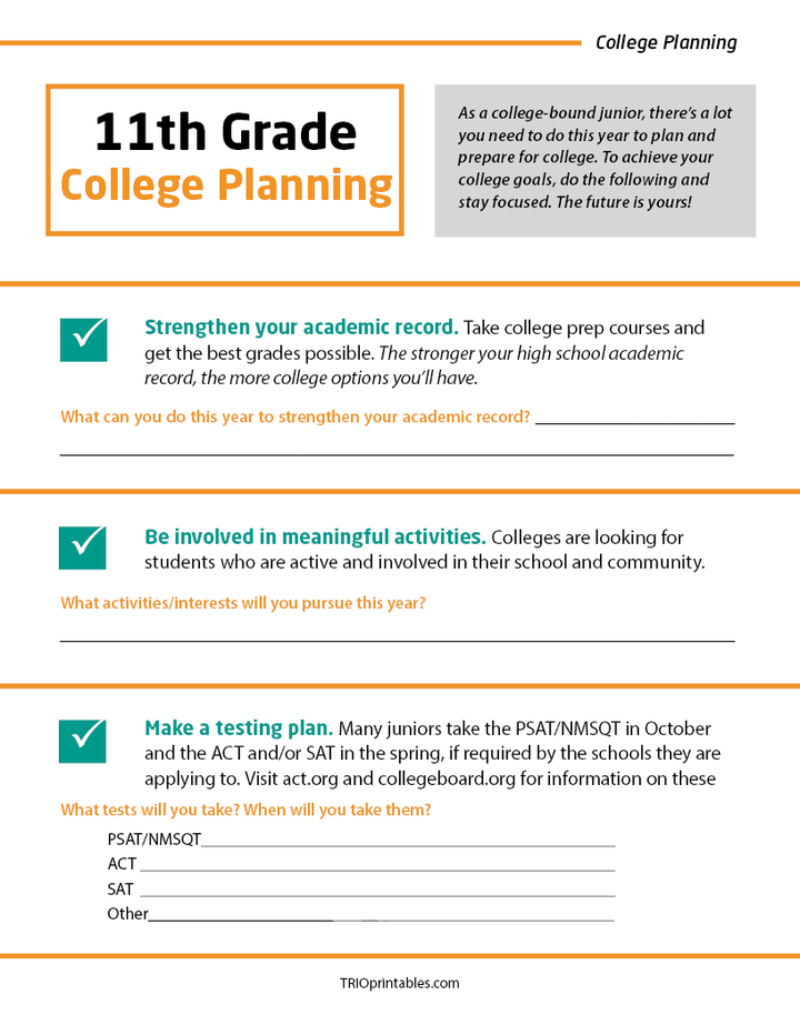 College Planning – TRIO Printables