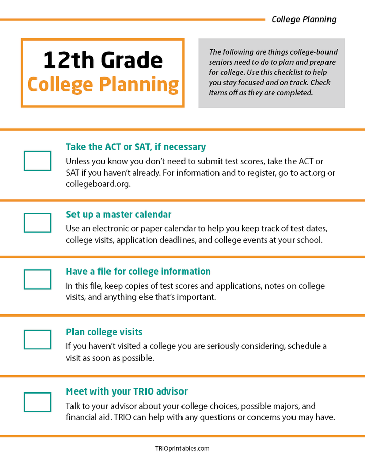 College Planning – TRIO Printables