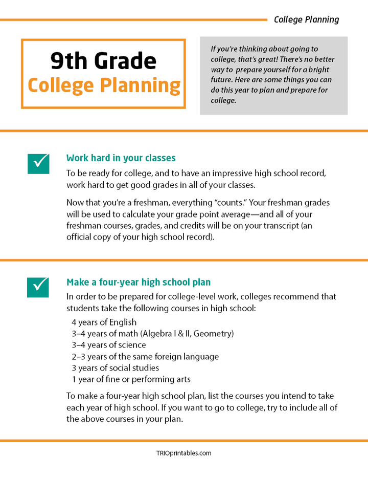 College Planning – TRIO Printables
