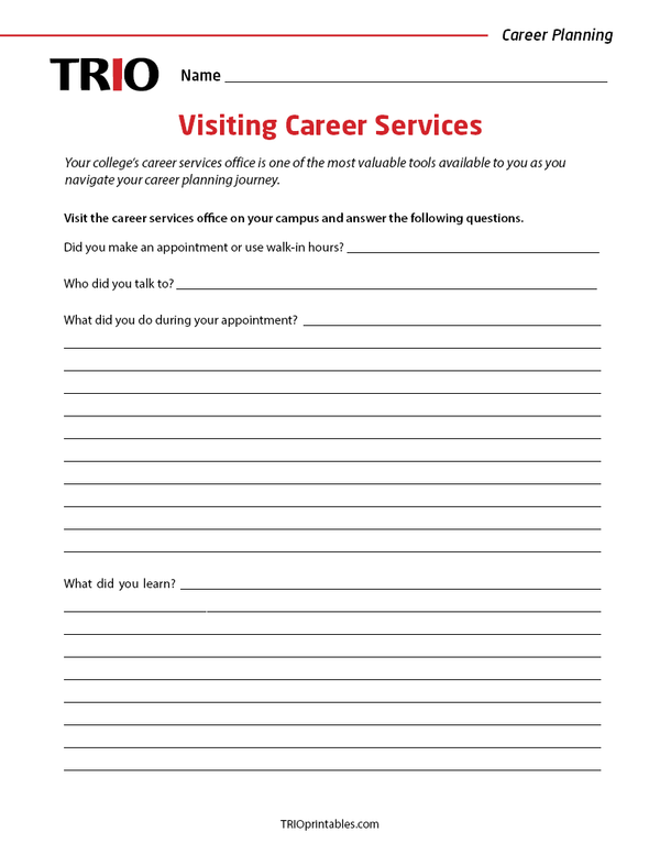Visiting Career Services Activity Sheet – TRIO Printables