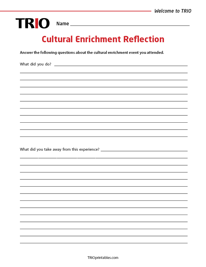 Cultural Enrichment Reflection Activity Sheet – TRIO Printables