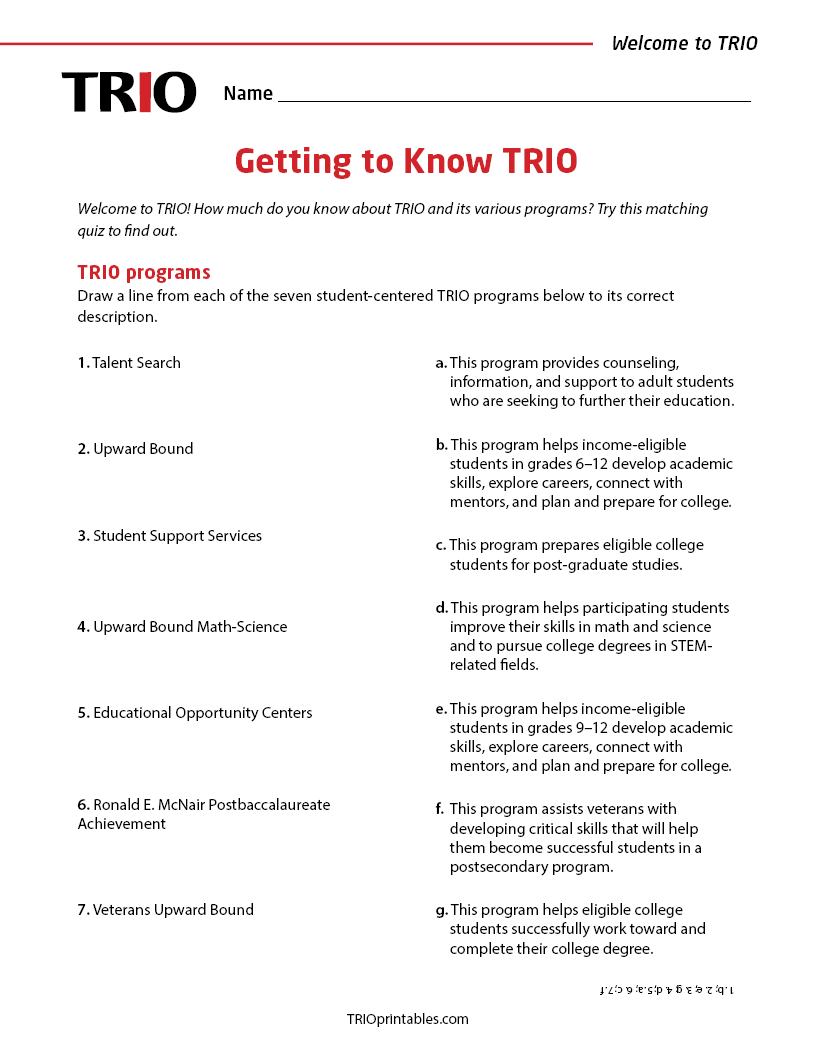 Getting to Know TRIO Activity Sheet – TRIO Printables