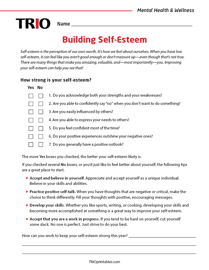 Building Self-Esteem Activity Sheet – TRIO Printables
