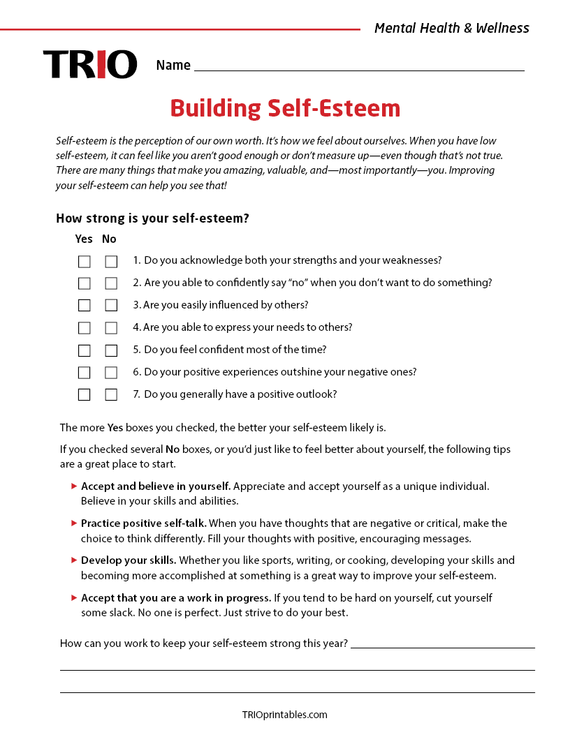Building Self-Esteem Activity Sheet – TRIO Printables
