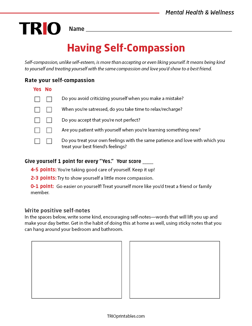 Having Self-Compassion Activity Sheet – TRIO Printables
