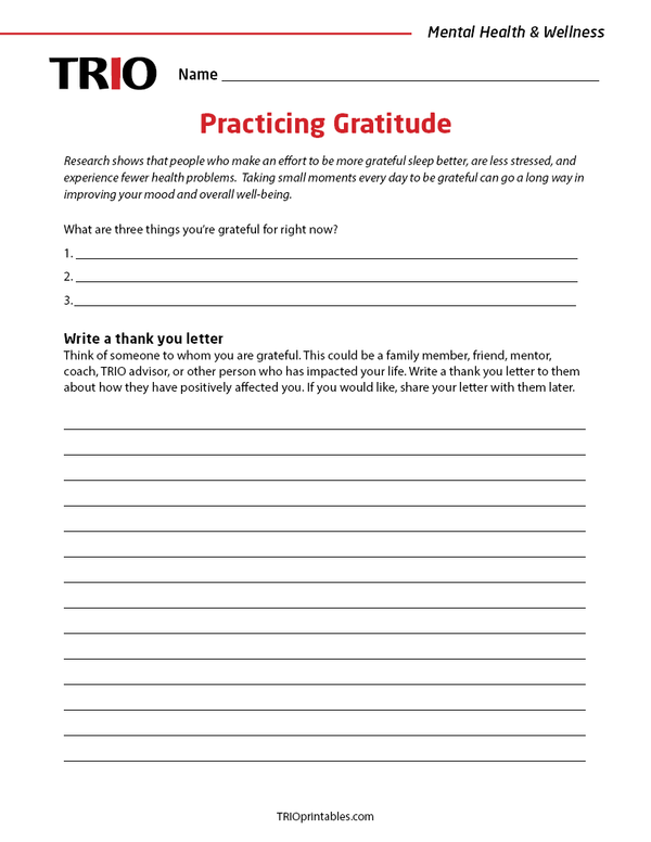 Practicing Gratitude Activity Sheet – TRIO Printables