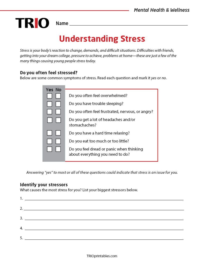 Understanding Stress Activity Sheet – TRIO Printables