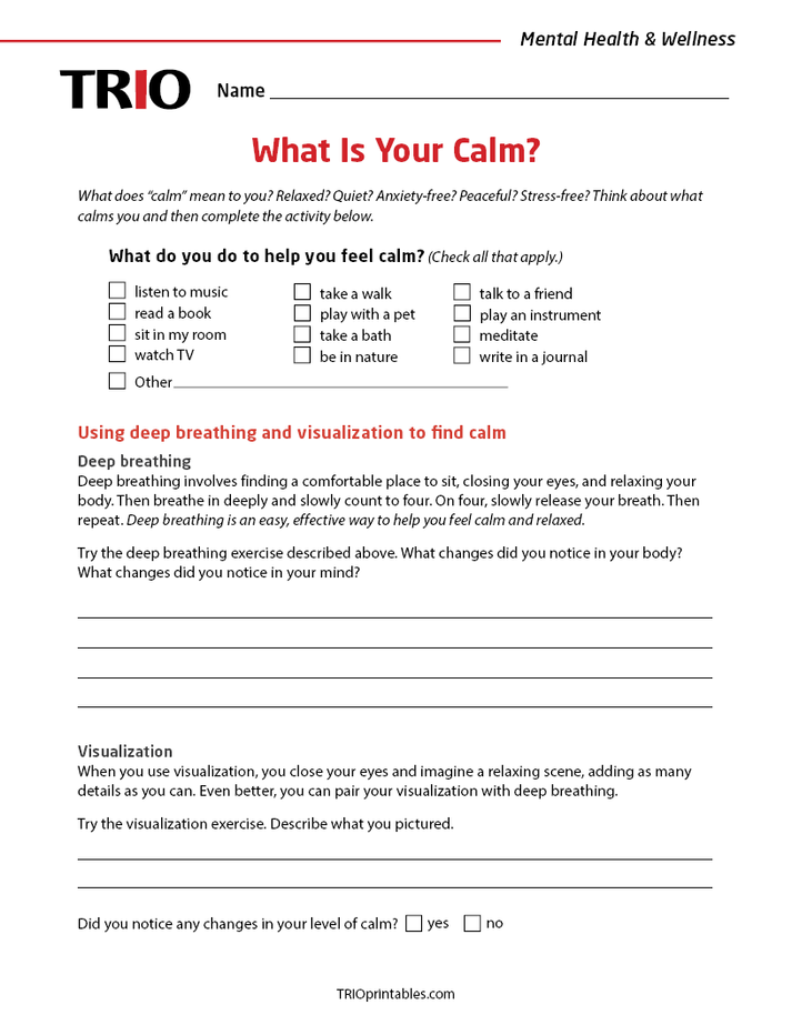 What Is Your Calm? Activity Sheet – TRIO Printables