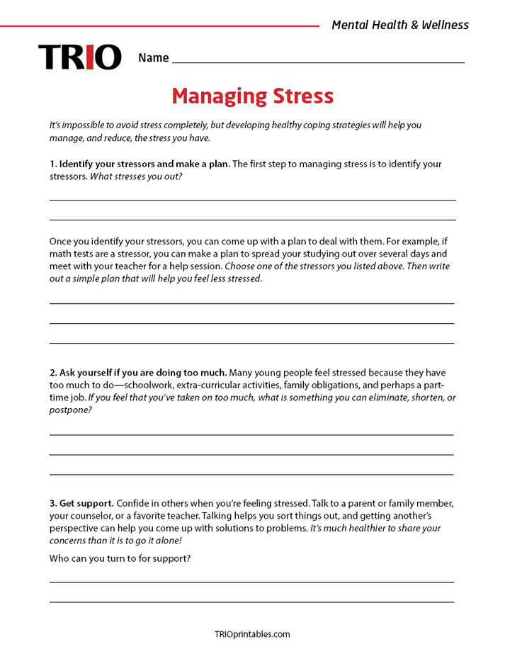 Managing Stress Activity Sheet – TRIO Printables