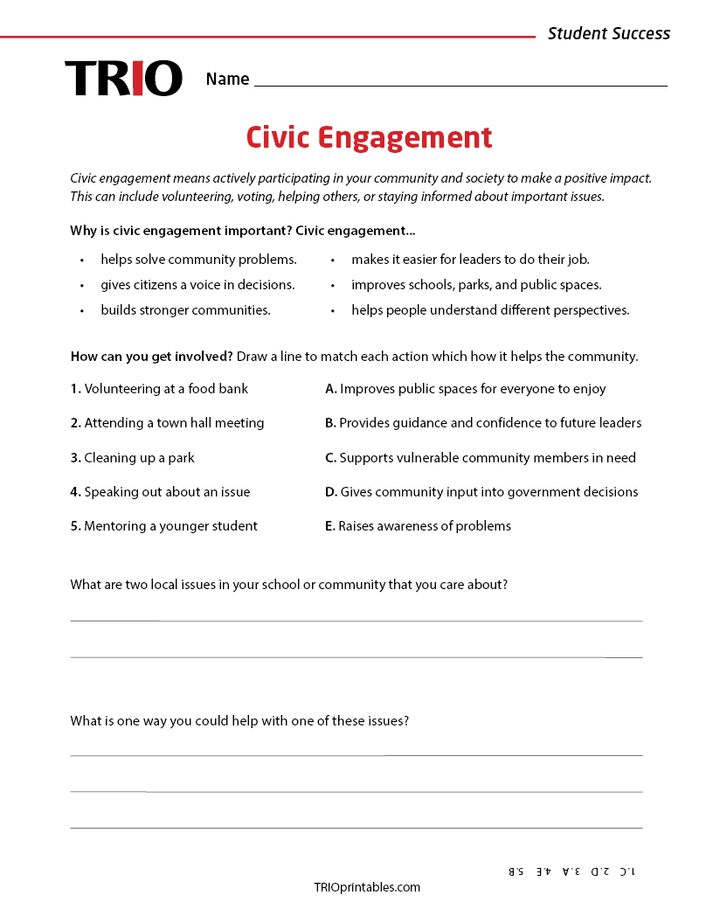 Civic Engagement Activity Sheet – TRIO Printables