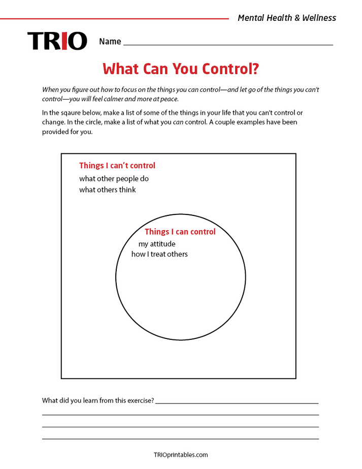 What Can You Control? Activity Sheet – TRIO Printables