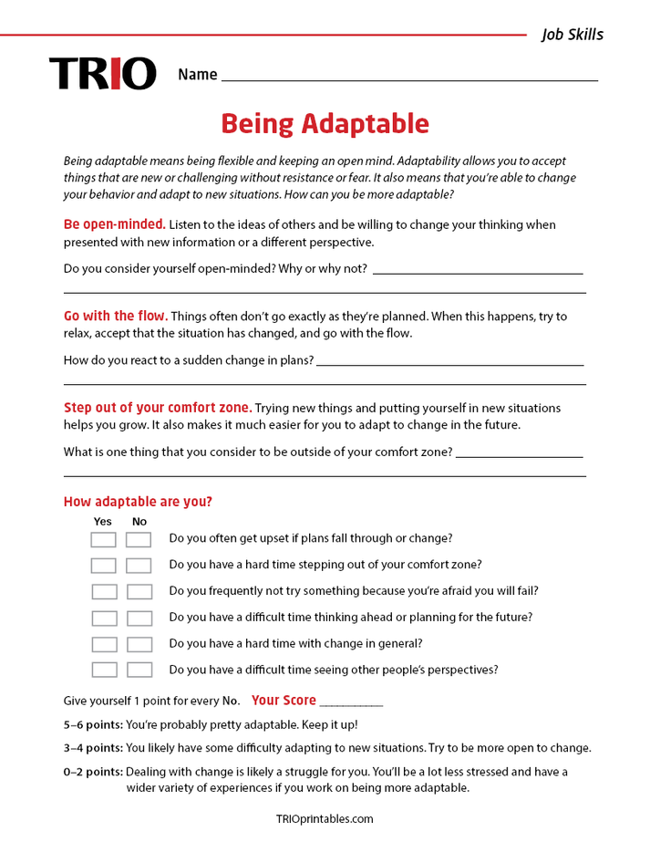 Being Adaptable Activity Sheet – TRIO Printables