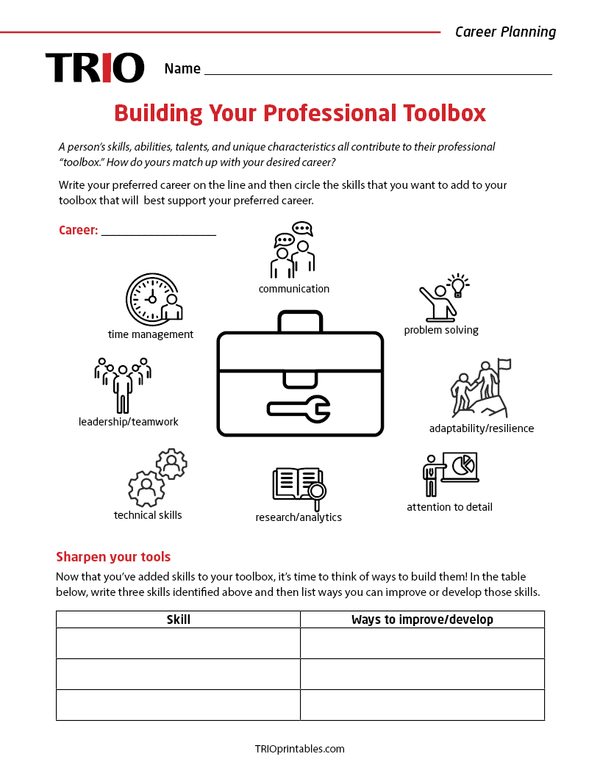 Building Your Professional Toolbox Activity Sheet – TRIO Printables