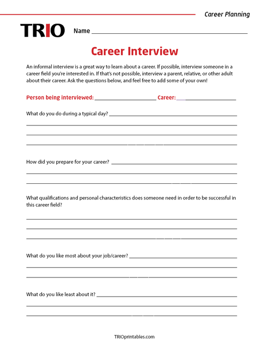 Career Interview Activity Sheet – TRIO Printables