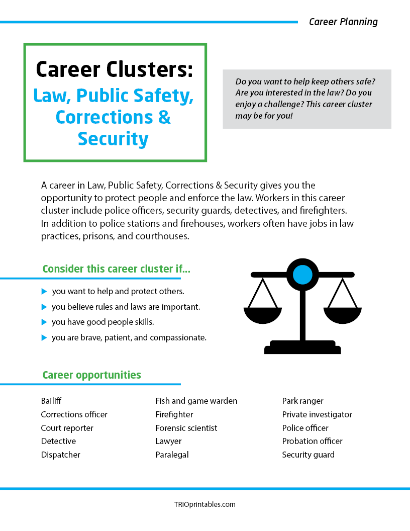 Career Clusters Law Public Safety Corrections And Security Trio