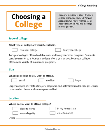 College Planning – TRIO Printables