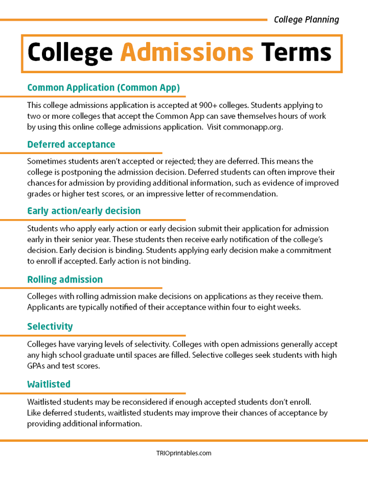 College Planning – TRIO Printables