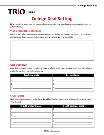 College Planning – TRIO Printables