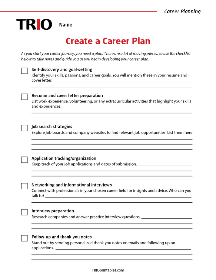Create a Career Plan Activity Sheet – TRIO Printables