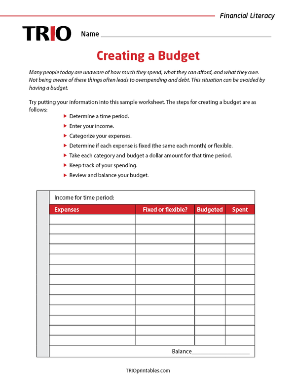 Creating a Budget Activity Sheet – TRIO Printables