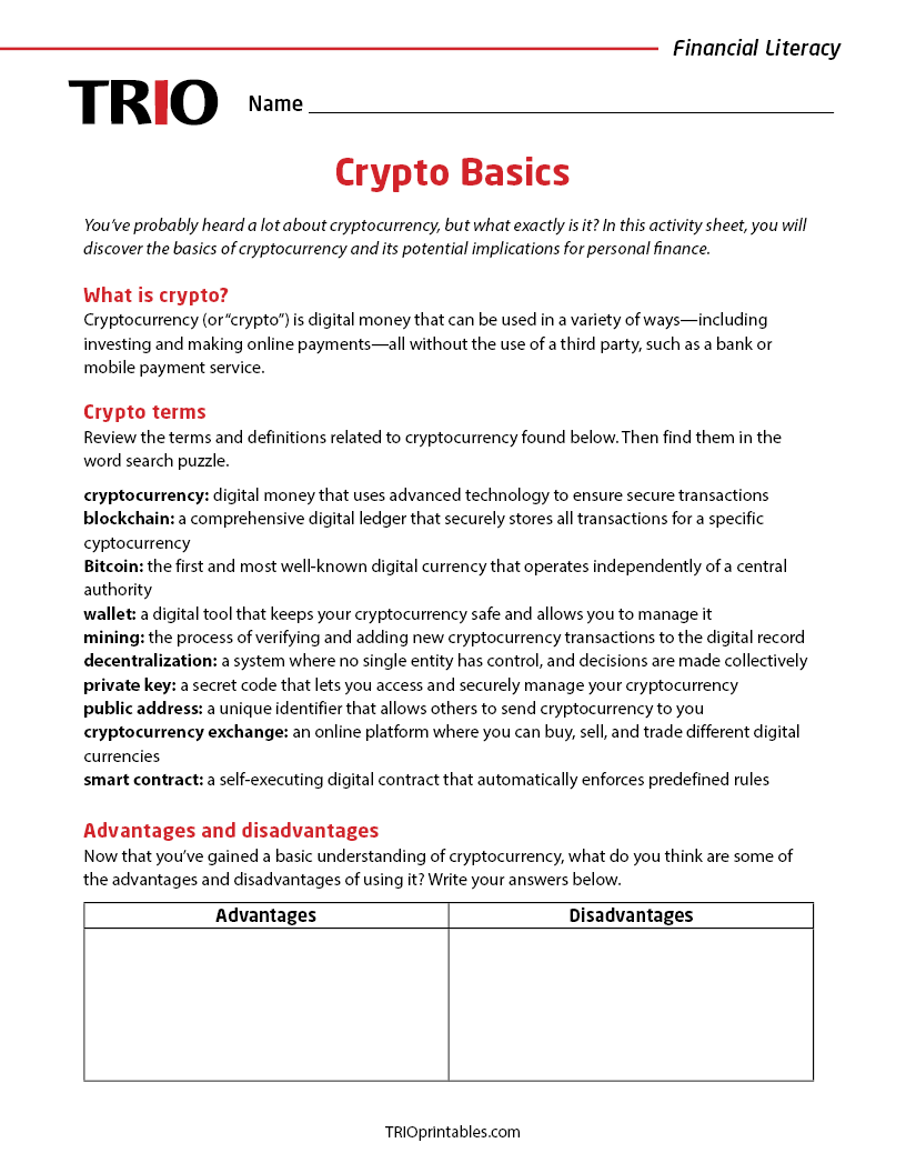 Crypto Basics Activity Sheet – TRIO Printables