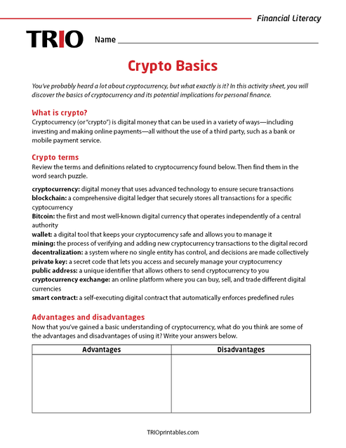 Crypto Basics Activity Sheet – TRIO Printables