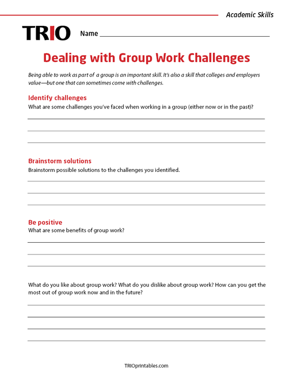 Dealing with Group Work Challenges Activity Sheet – TRIO Printables