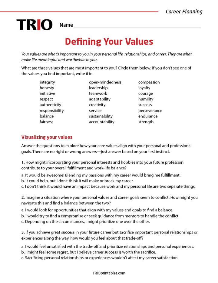 Self-Assessment – TRIO Printables