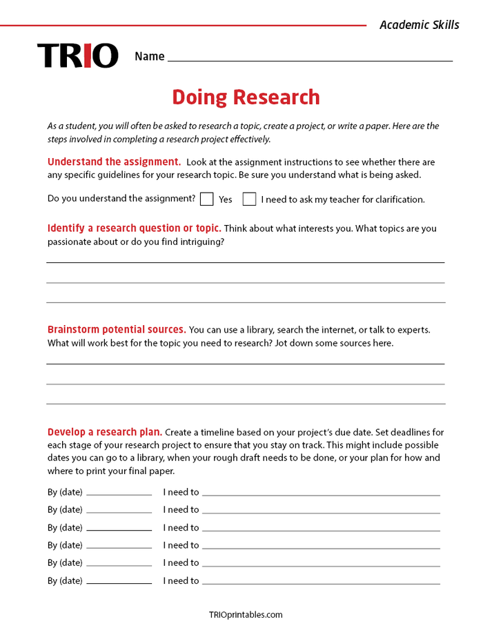 Doing Research Activity Sheet – TRIO Printables