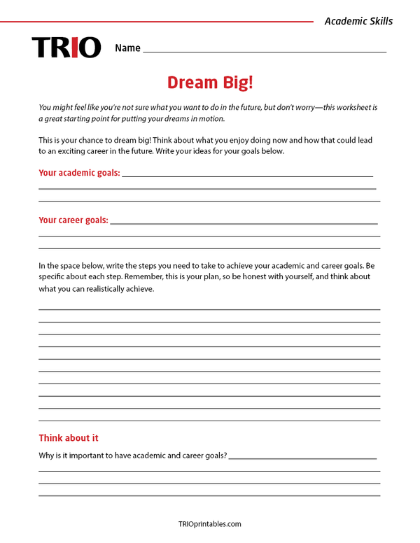 Dream Big Activity Sheet – TRIO Printables