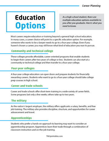 Preparing for a Career – TRIO Printables