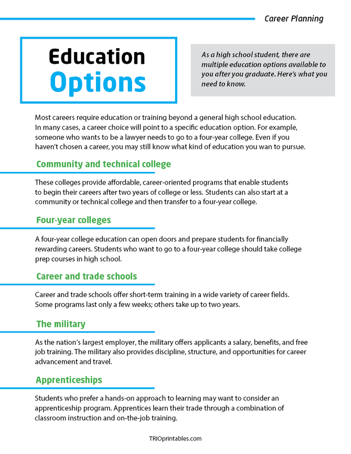 Preparing for a Career – TRIO Printables