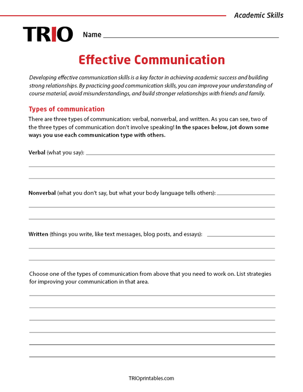 Effective Communication Activity Sheet – TRIO Printables