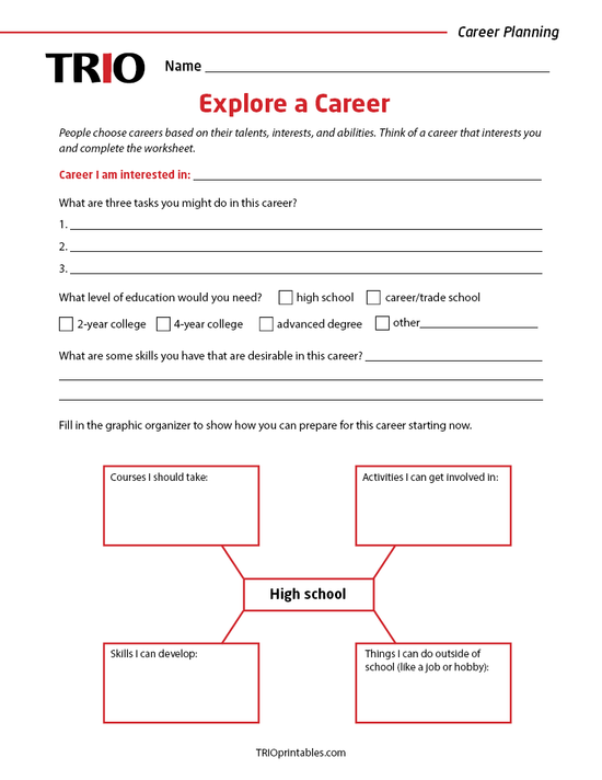 Explore a Career Activity Sheet – TRIO Printables