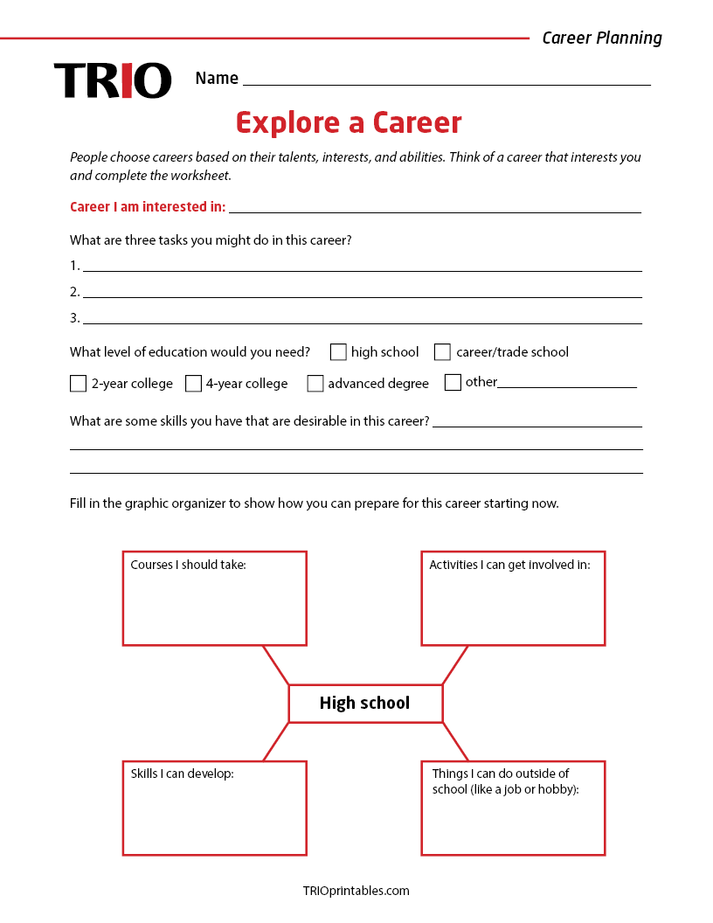 Explore a Career Activity Sheet – TRIO Printables