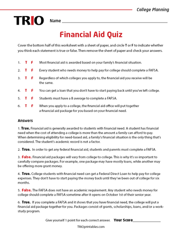 Paying for College – TRIO Printables