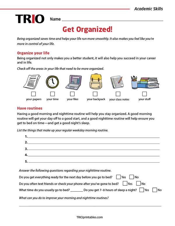 Get Organized! Activity Sheet – TRIO Printables