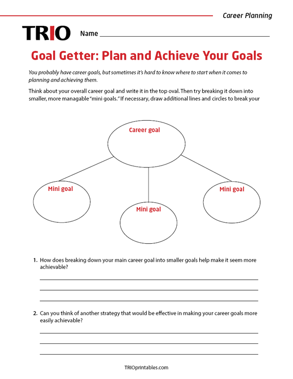 Goal Getter: Plan and Achieve Your Goals Activity Sheet – TRIO Printables