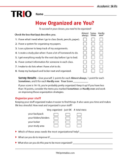 How Organized are You? Activity Sheet – TRIO Printables