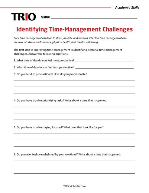 Identifying Time-Management Challenges Activity Sheet – TRIO Printables