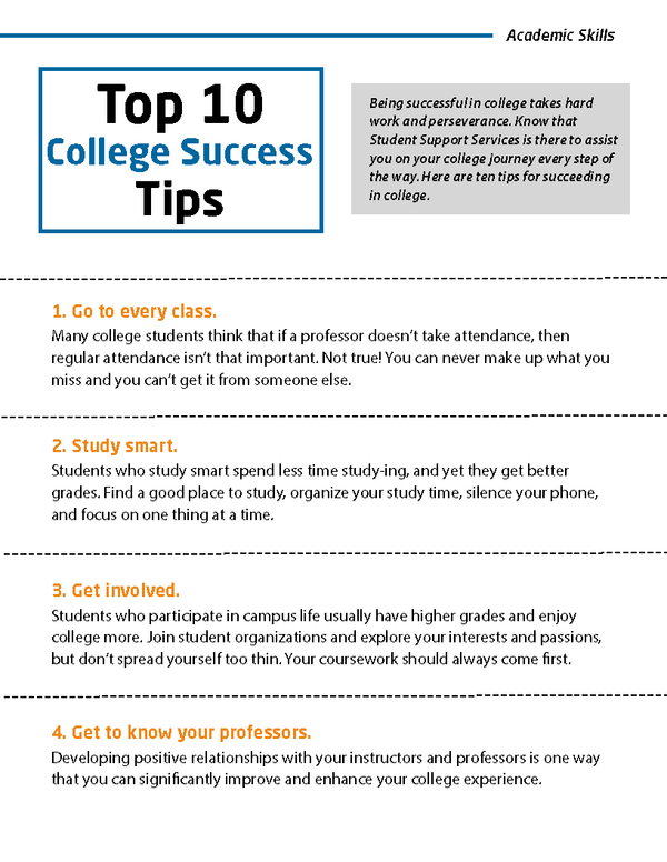 Top 10 College Success Tips Informational Sheet – TRIO Printables