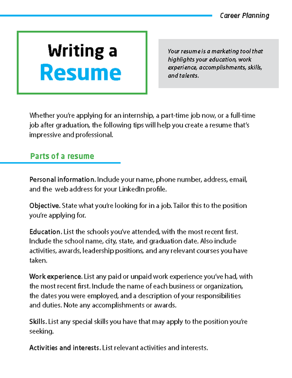 Writing a Resume Informational Sheet – TRIO Printables