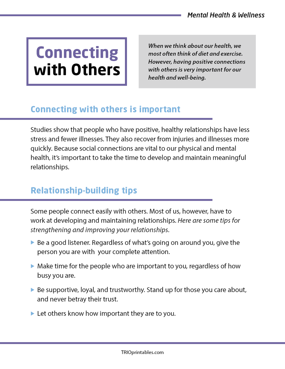 Connecting with Others Informational Sheet – TRIO Printables