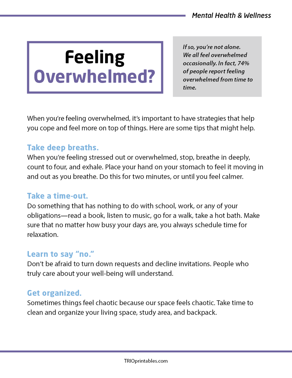 Feeling Overwhelmed? Informational Sheet – TRIO Printables