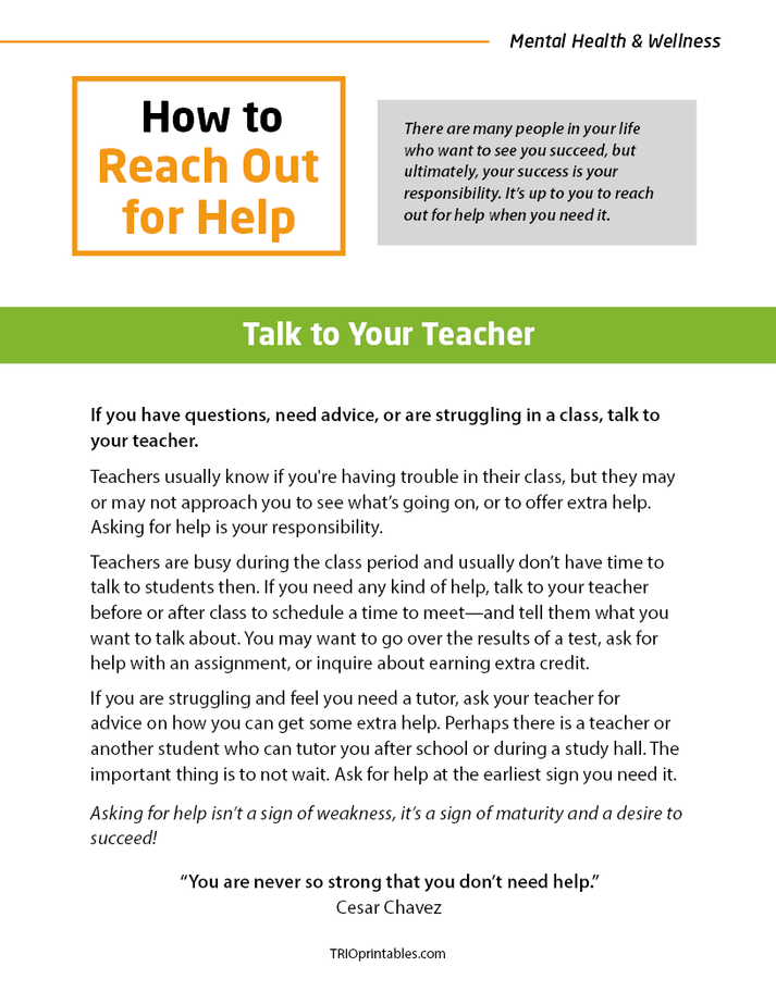 How to Reach Out for Help Informational Sheet – TRIO Printables