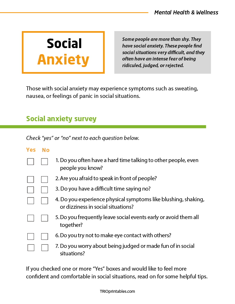 Social Anxiety Informational Sheet TRIO Printables Social Anxiety Informational Sheet TRIO Printables
