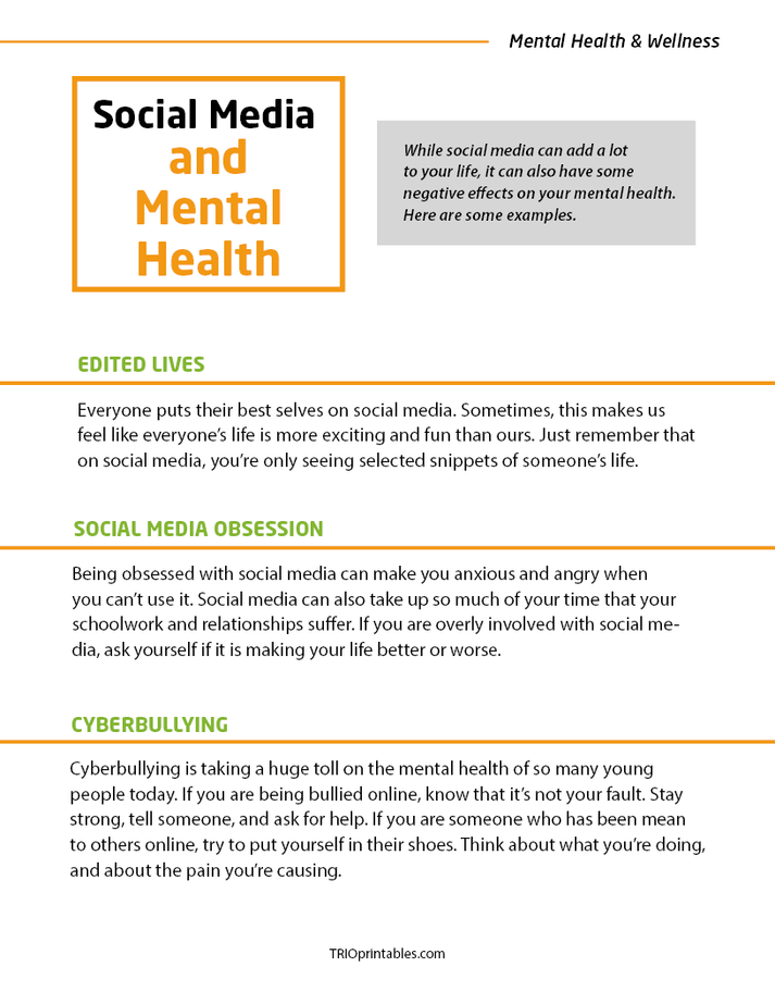 Social Media and Mental Health Informational Sheet – TRIO Printables