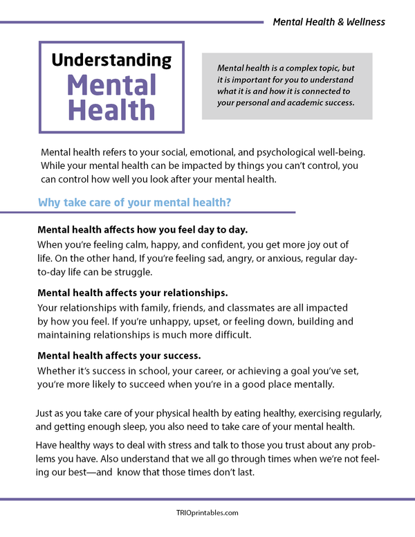 Understanding Mental Health Informational Sheet – TRIO Printables