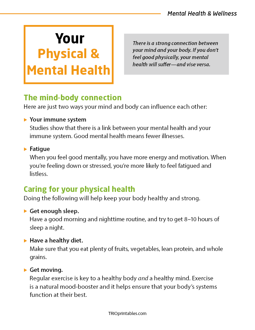 Your Physical and Mental Health Informational Sheet – TRIO Printables
