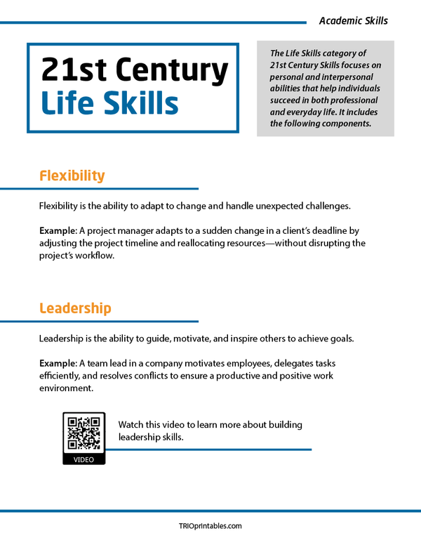 21st Century Life Skills Informational Sheet – TRIO Printables